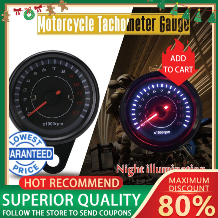 Universal Motorcycle RPM Gauge Led Back Light Meter Tachometer Rev ...