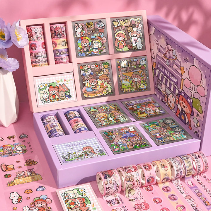 100 hand account stickers note gift box children's girl tape stickers cut-free waterproof ...