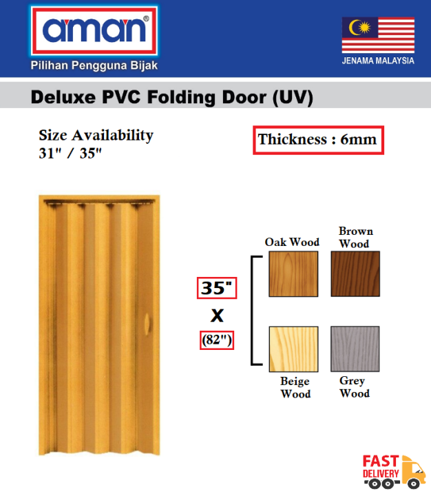 Aman PVC Folding Door 35”x 82” Sliding Door Pintu Lipat Pintu Tandas ...