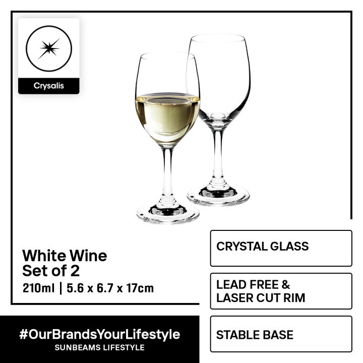 CRYSALIS White Wine 210ml Set of 2 Premium Cocktail Stemware Beverage Drinking Glass Home Bar ...