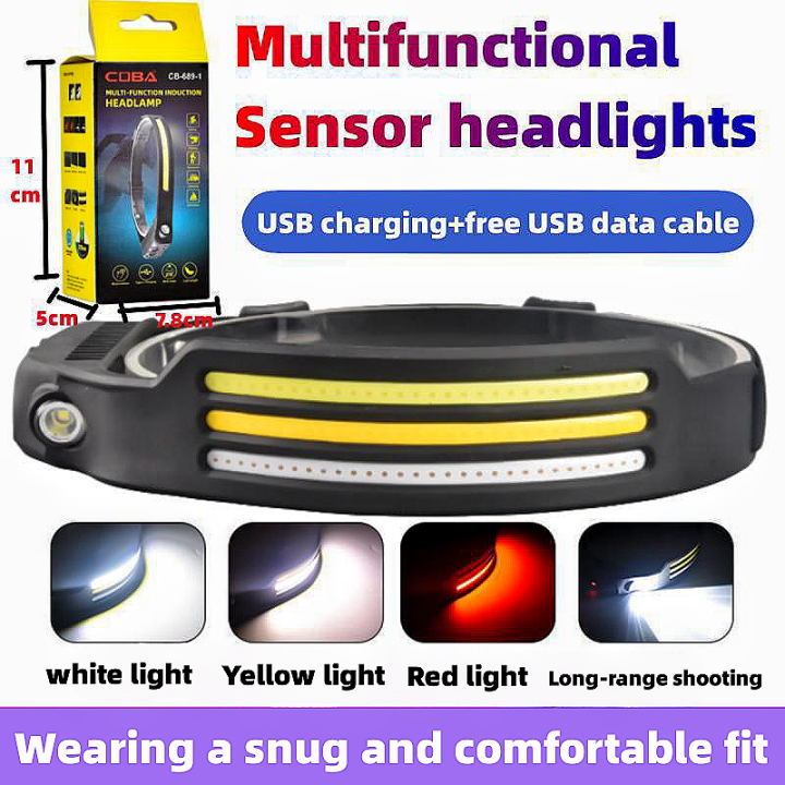 Multi-function Sensor Headlamp COB Head Lamp Flashlight OutdoorUSB Rechargeable Waterproof ...