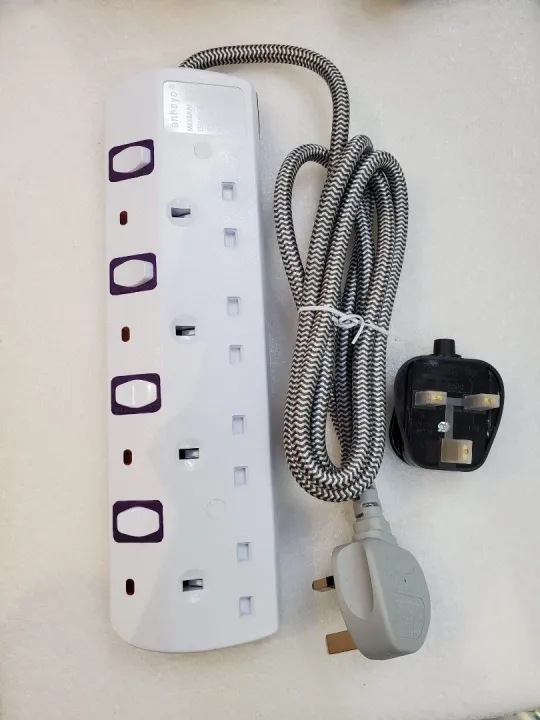 TISDLIP 4‑Way Power Strip 2m – High‑Quality White Extension Socket with ...