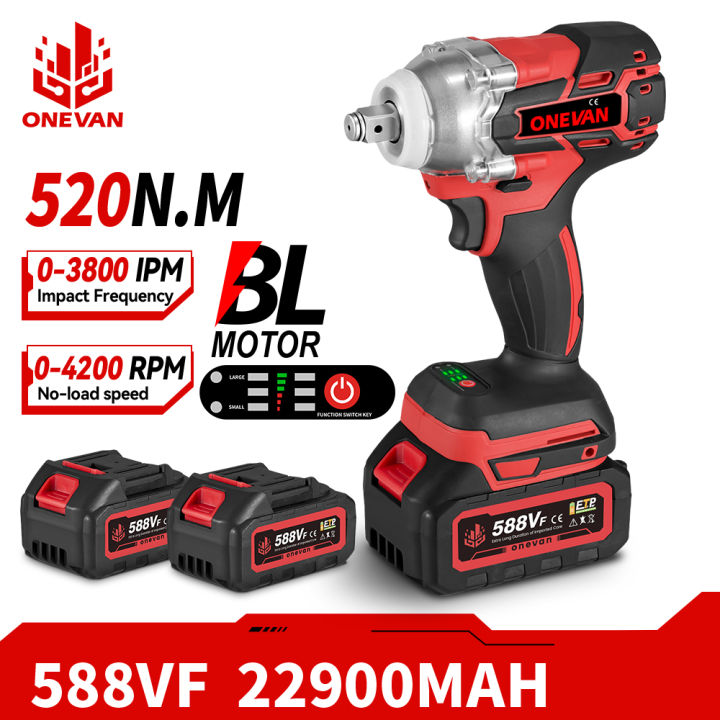 ONEVAN 520N.M Brushless Electric Impact Wrench 1/2 inch Cordless Electric Wrench Screwdriver Car ...