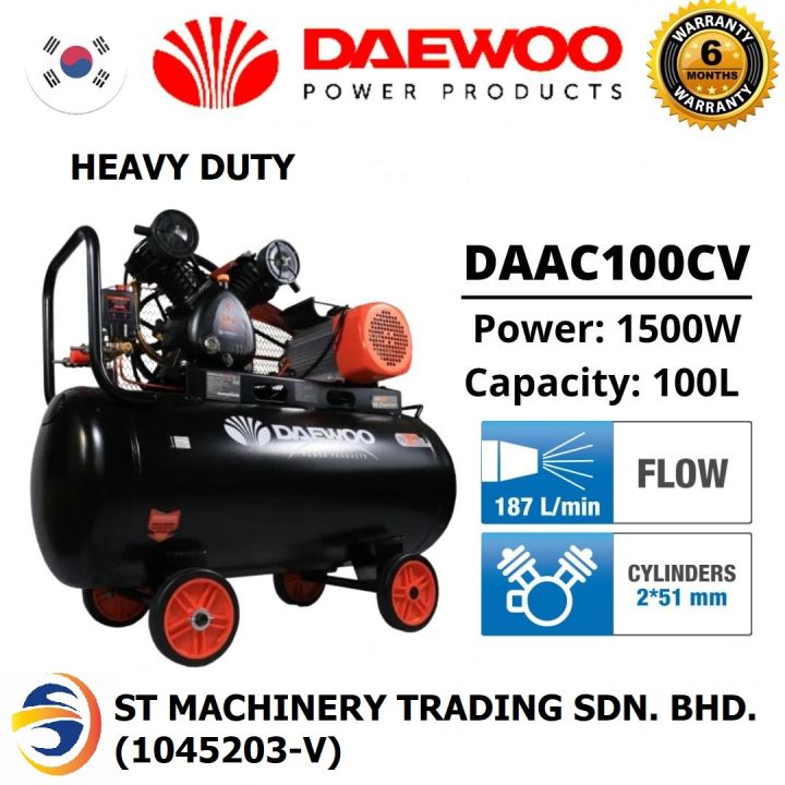 DAEWOO AIR COMPRESSOR 2HP/100L/8BAR BELT DRIVEN - MODEL : DAAC100CV ...