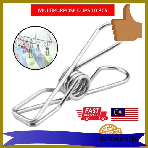 (10pcs) Stainless Steel Cloth Pegs Multipurpose Clip Metal Clip Laundry ...