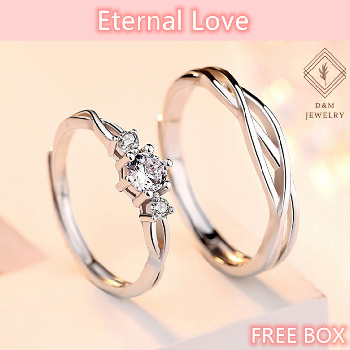 D&M Jewelry 2pcs 925 Silver Couple Ring Crystal Diamond Couple Wedding ...