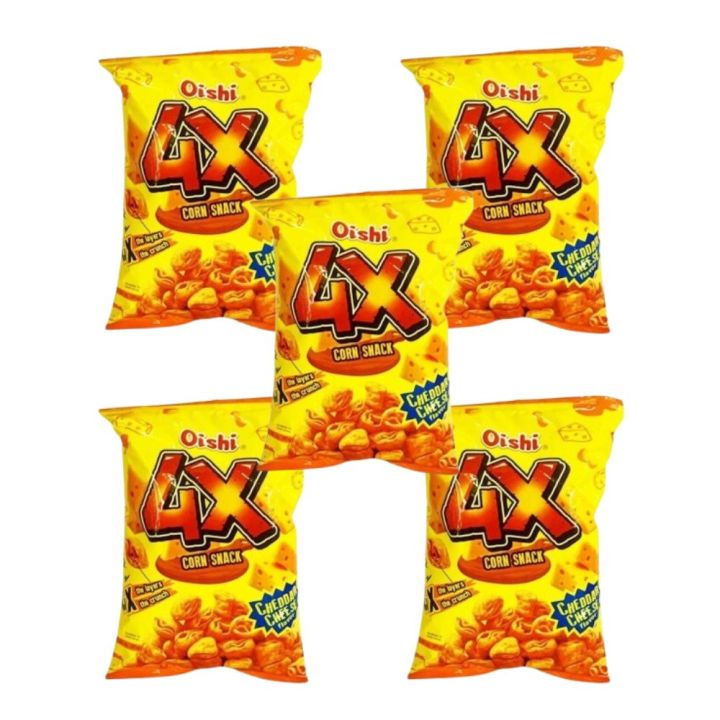 Oishi 4X Corn Snack Cheddar Cheese Flavor 85G - Pack of 5 | Lazada PH