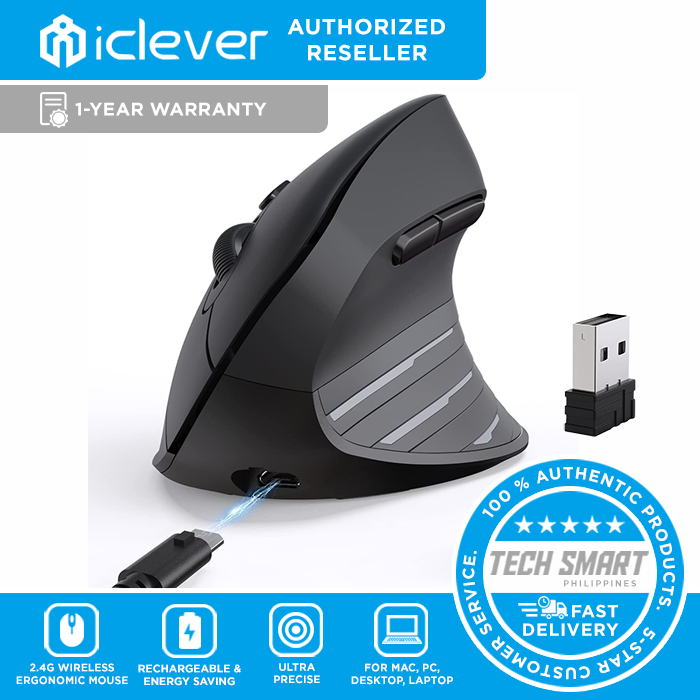iClever Ergonomic Mouse Chargable Vertical Mouse Wireless 6 Buttons ...