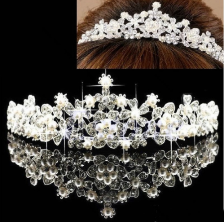 New Bridal Flower Prom Wedding Pageant Veil Rhinestone Crystal Pearl ...