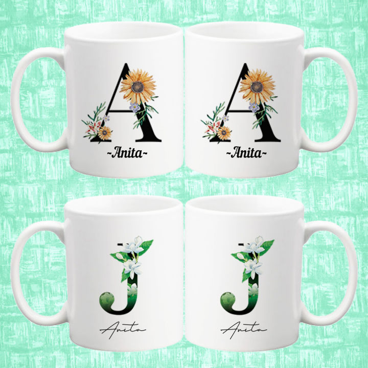 MUG CUSTOM NAMA / MUG INISIAL NAMA DAUN VINTAGE ( TYPE 1) PALING MURAH ...