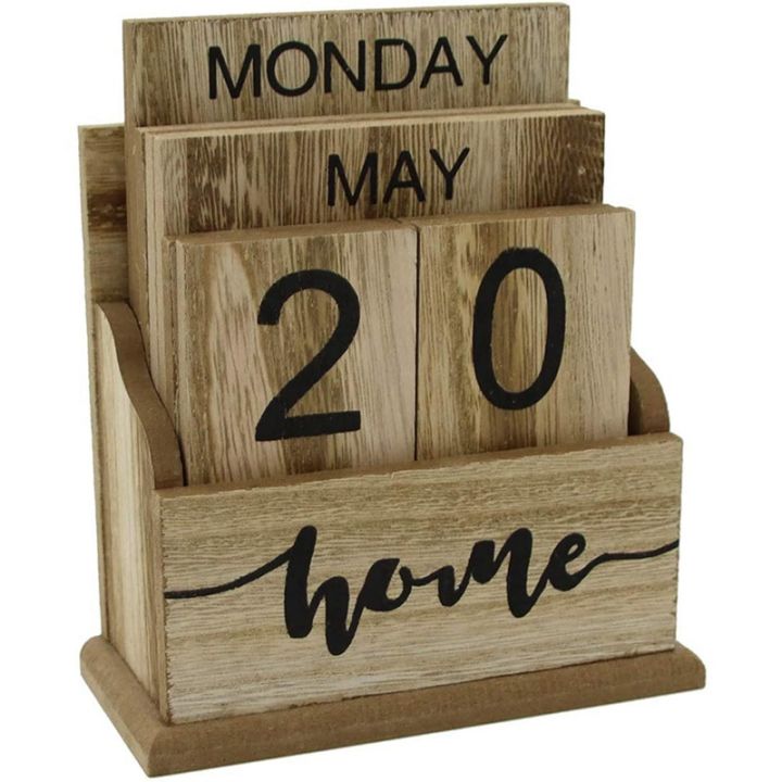 P0(OMAI) Wooden Flip Desk Blocks Calendar, Plank/Table Calendar Display ...