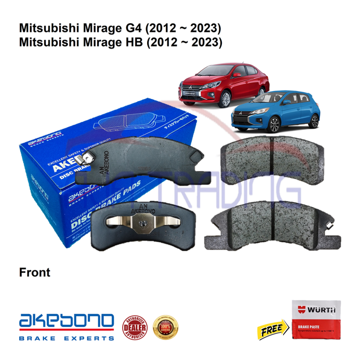 Genuine Akebono Front Brake Pads for Mitsubishi Mirage G4/HB (2012 - 2023) with WURTH Brake ...