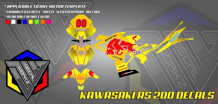 KAWASAKI RS 200 DECAL STICKER, RED BULL l YELLOW | Lazada PH