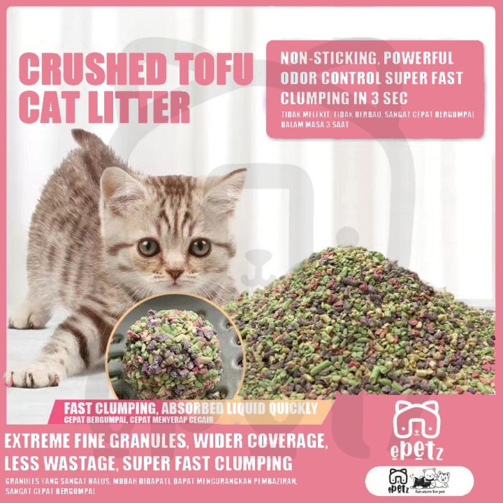 Pasir Kucing Tofu Cat Litter Hancur Super Fine Crushed Tofu Litter Fast ...