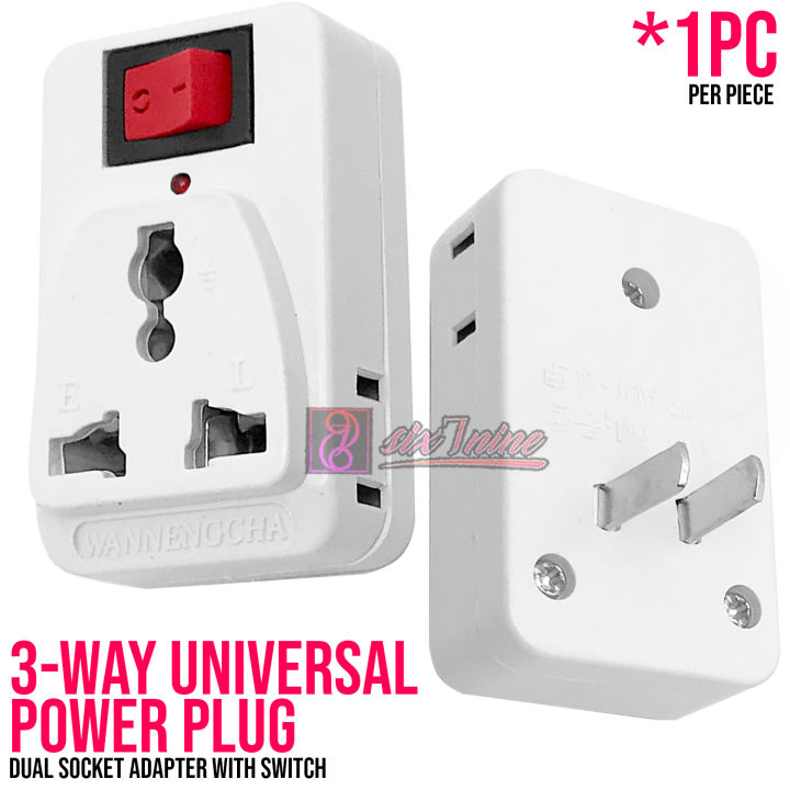 3-Way Universal Power Plug Dual Socket Adapter with Switch | Lazada PH