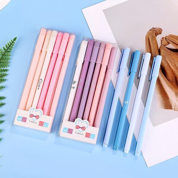 PINK 6PCS/SET Cartoon 0.5mm Black Ink Press Cute Gel Pen Student School ...