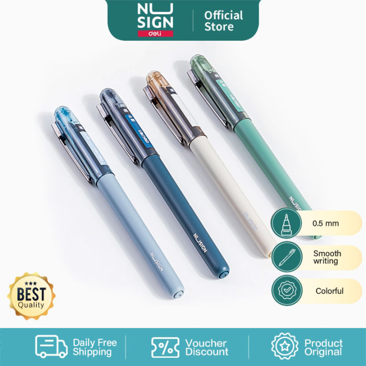 Nusign by Deli Gel Pen 0.5mm Black Sign Pen Quick Drying Ink Metal Clip ...