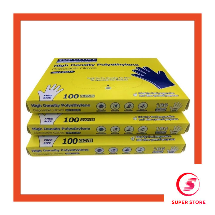 [PROMOSI] TOP GLOVE High Density Polyethylene Disposable Glove HDPE Clear (Box Of 100PCS) FREE ...