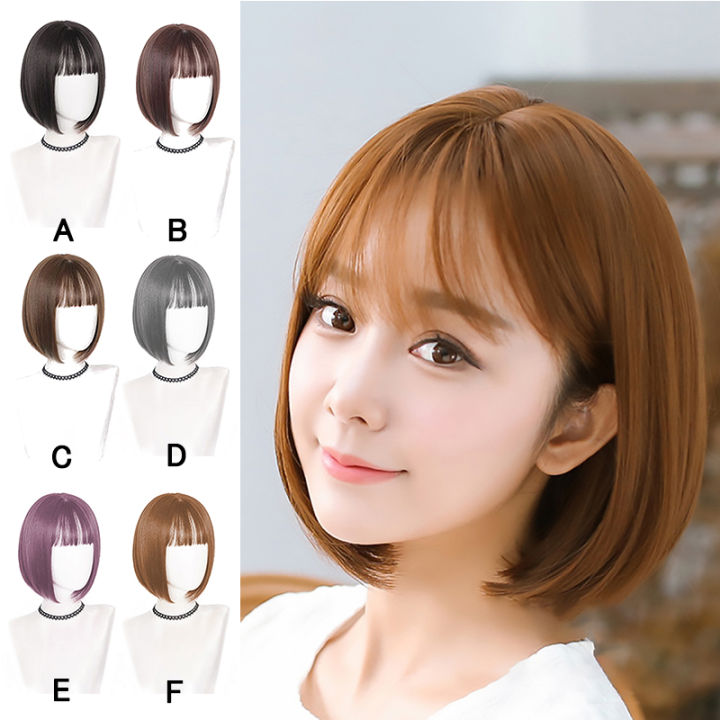 35 cm Wig female short straight hair air bangs bobo head buckle wig ...