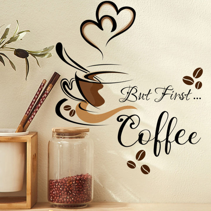 Creative Coffee Cup Pattern Wall Stickers Cafe Living Room Decor ...