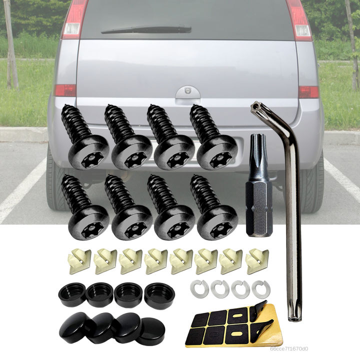 Black License Plate Screws Number Plate Fastener Cap Covers Kit ...