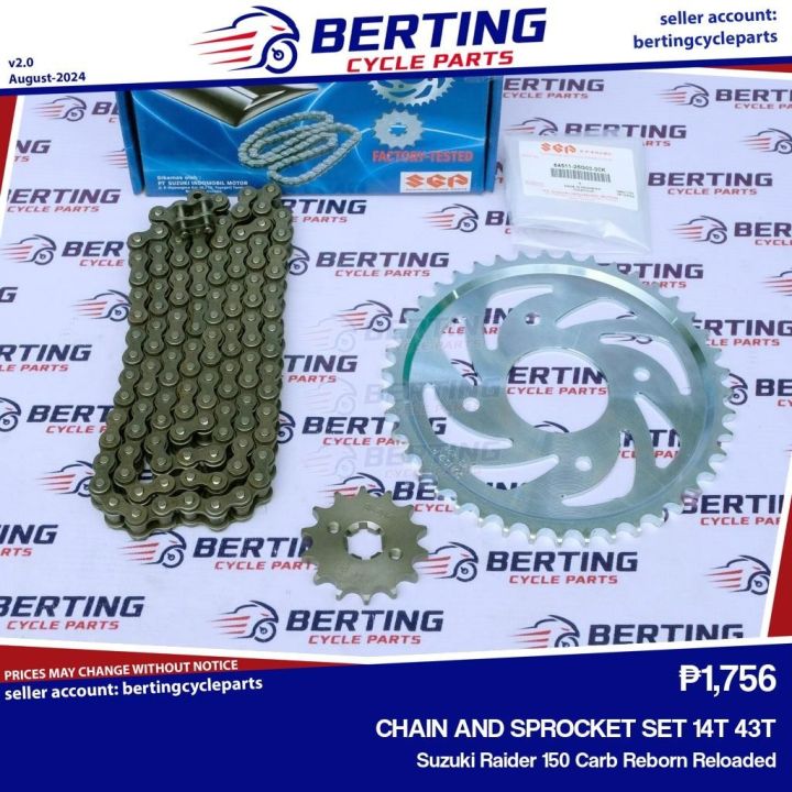 SGP CHAIN AND SPROCKET SET 14T 43T Suzuki Raider 150 Carb Reborn ...