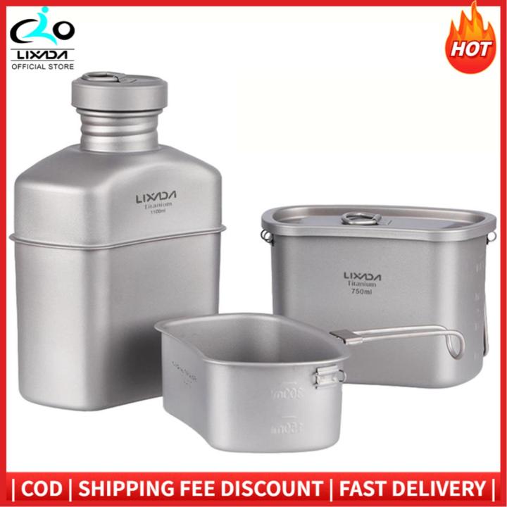 Lixada Titanium Water Bottle Outdoor Canteen Cups Set Ultralight Cooking Set Camping Cookware ...