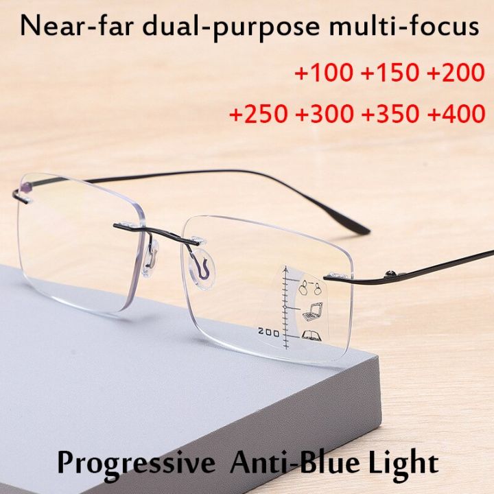 Rimless Progressive Multifocal Reading Glasses Anti Blue Light Computer ...