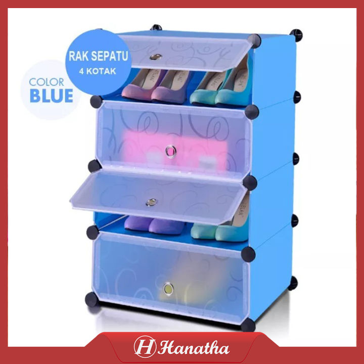 Rak sepatu sandal plastik 4 susun DIY rak buku tas rak spatu dan sandel ...