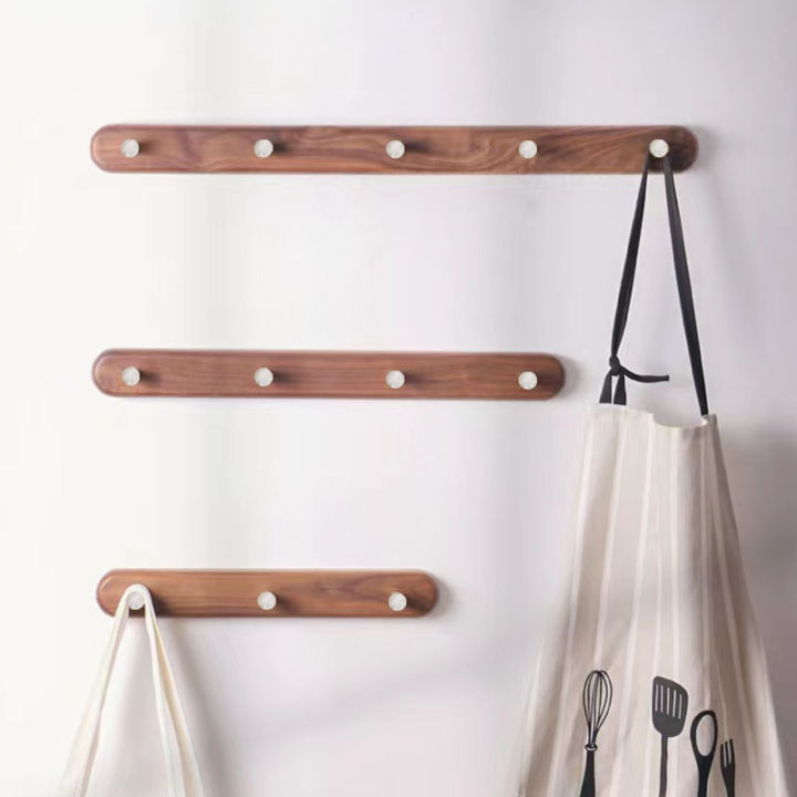 MONOI Solid wood clothes hook punch-free brass long hook fitting room ...