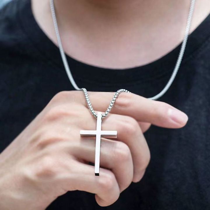 60cm Titanium Steel Cross Necklace Long Cross Pendant Chain for Men ...