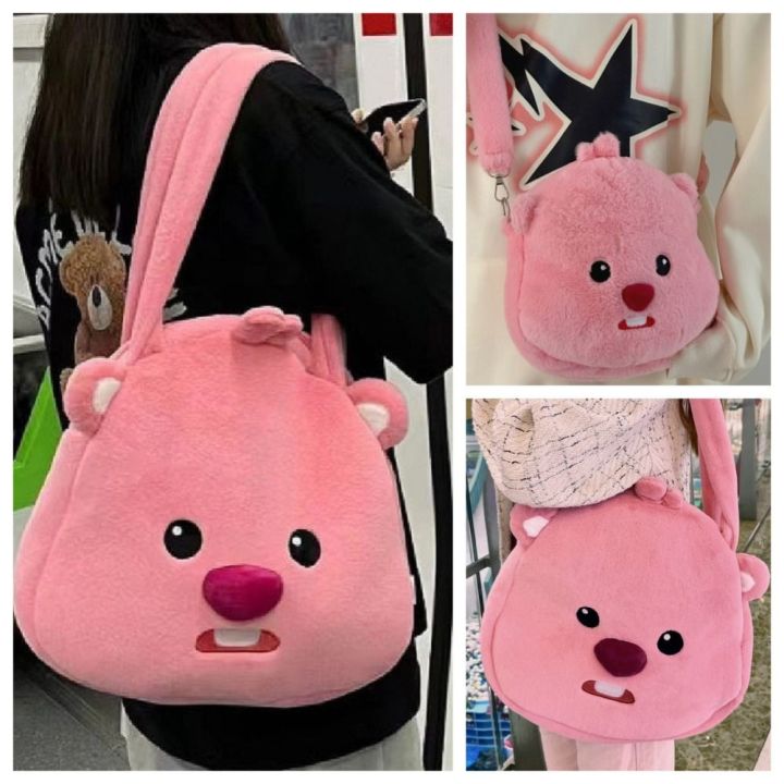 YES LADY Anime Loopy Plush Bag Cartoon Pink Little Beaver Plush Doll ...