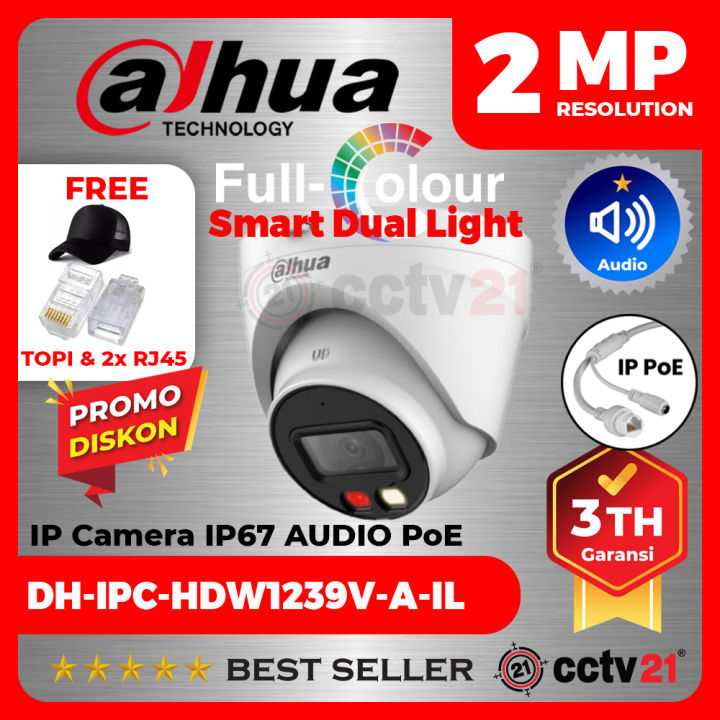 IP Camera ColorVu+Audio Dahua 2MP IPC-HDW1239V-A-IL PoE IP67 Smart Dual ...