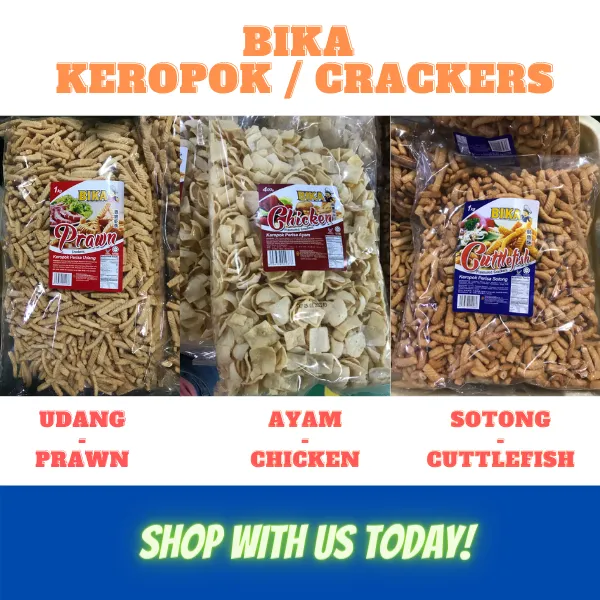 [Ready Stock] Bika Flavoured Cracker Cuttlefish/Sotong/鱿鱼酥, Prawn/Udang/香脆虾条, Chicken/Ayam/香薯鸡味片 ...