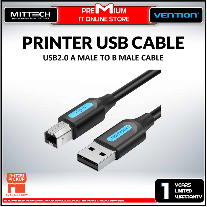 Vention Printer Cable USB2.0 A Male To B Male Black PVC Type | Tinned ...