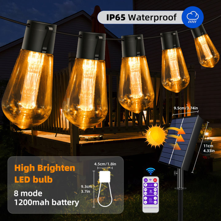 S14 Solar Outdoor String Lights, 10/20/30 Bulbs with Remote 8 Modes, Heavy Hanging Lights for ...