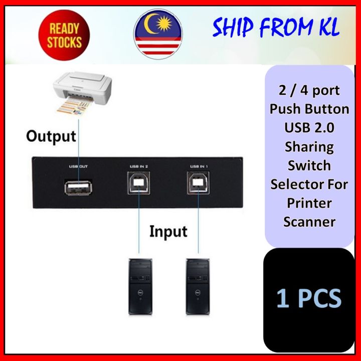 2/4 port Push Button USB 2.0 Sharing Switch Selector for Printer ...