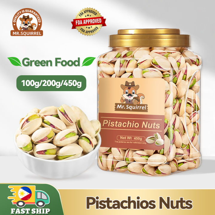 Mr.Squirrel Pistachios Nuts Roasted Salted In Shell Pistachio Green Healthy snacks (100g/200g ...