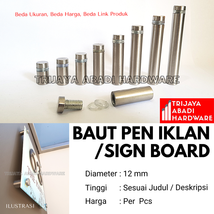 Pen iklan 12 x 20 mm / Baut Stabil Akrilik Kaca / Sign Board | Lazada ...
