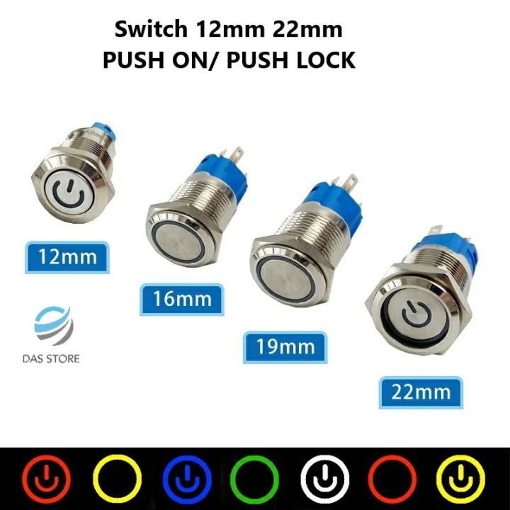 Saklar on off LED stainless push button switch Momentary AC 12MM 22MM ...