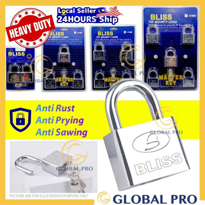 HEAVY DUTY BLISS PADLOCK Rust Resistance Lock Key Manga Pintu Safety ...