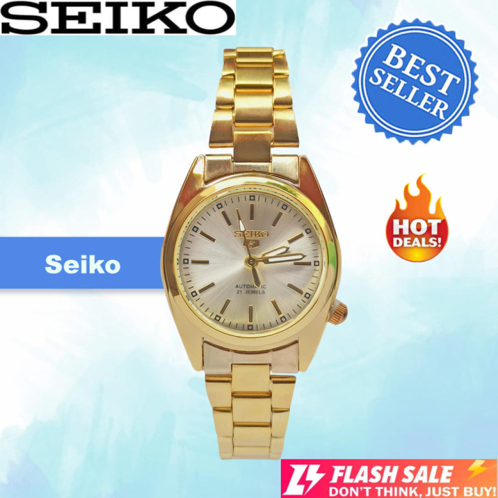 SKO 5 21 Jewels Automatic Hand Movement All Gold Stainless Steel Watch ...
