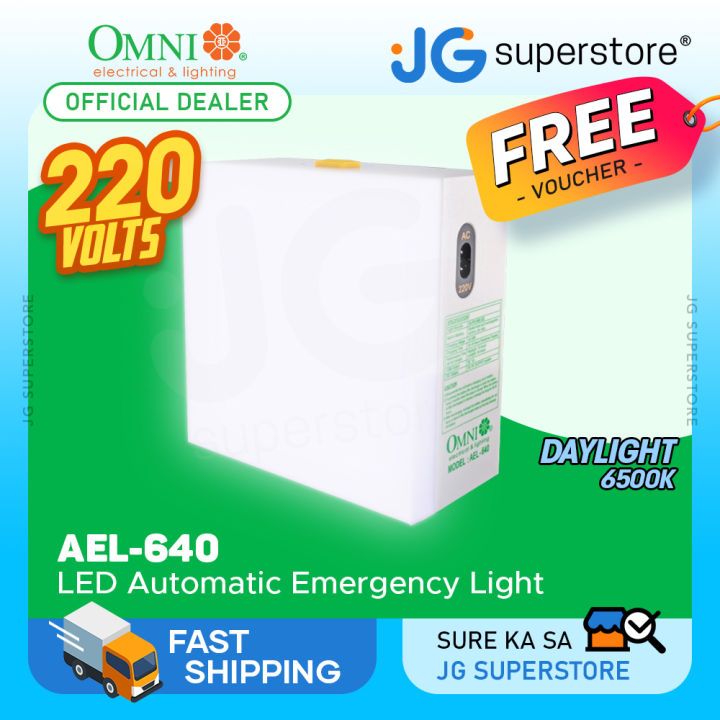 OMNI AEL-640 LED 6500k Automatic Square Emergency Light with USB Charger, 15-34 Hours of ...