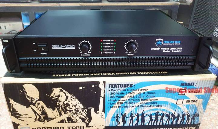 เพาเวอร์แอมป์ PRO EUROTECH รุ่น EU-100 กำลังขับ 200 + 200 W แอมป์ขยาย โปรยูโรเทค PROEURO TECH EU ...