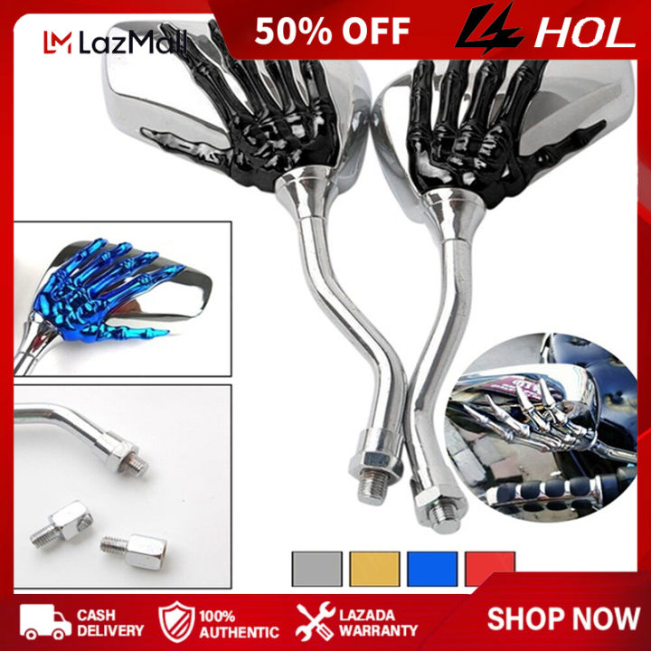 HOL 1 Pair Left + Right Skeleton Skull Hand Motorcycle Motor Rearview ...