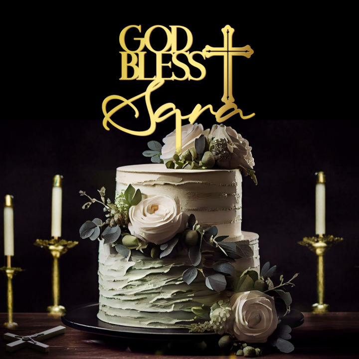 Personalized God Bless Acrylic Cake Topper Baptism Christening First ...