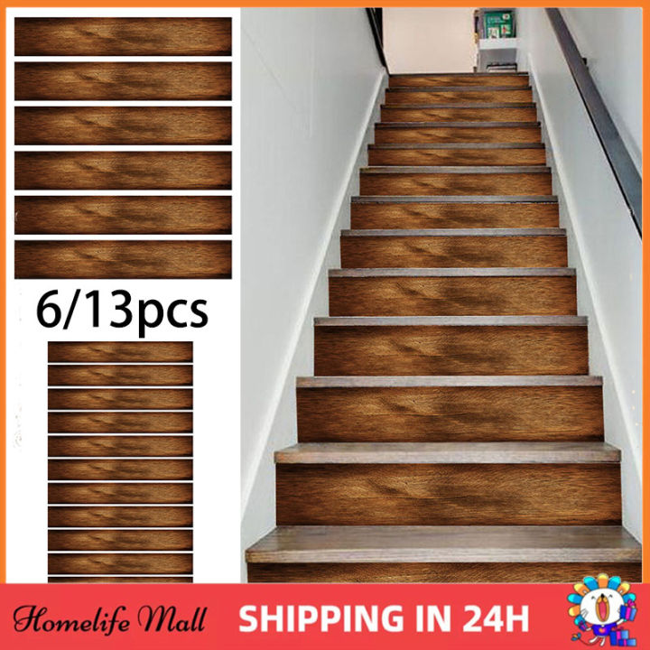 18x100cm 5x500cm 1/6/13Pcs Removable Wood Pattern Stairs Stickers PVC ...