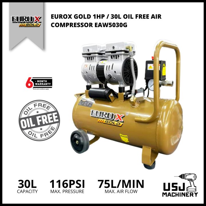 EURO X GOLD 1HP 750W 30L Oil Free Air Compressor EAW5030G | 6 Months ...