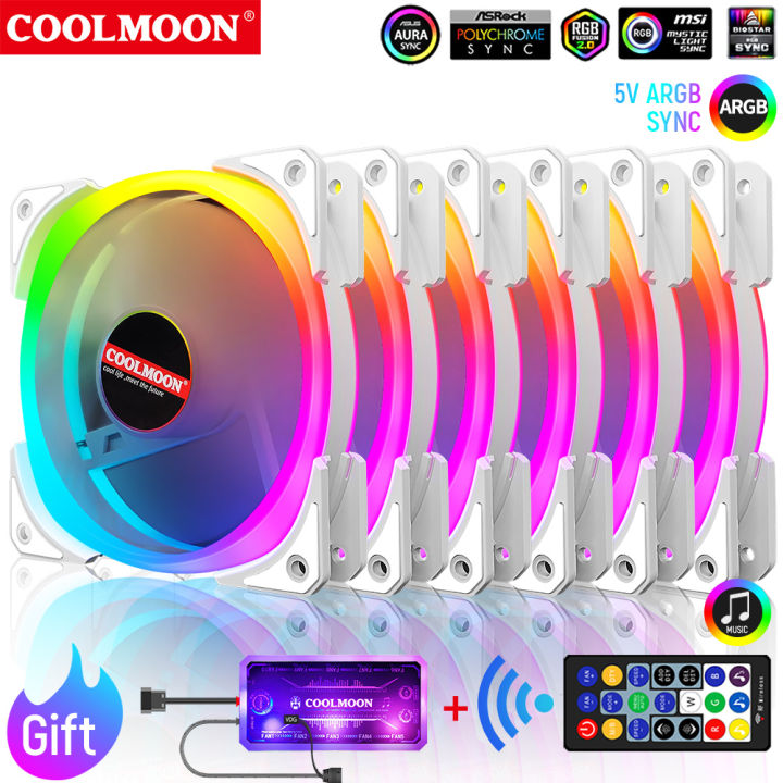 COOLMOON 4Pin PWM 5V 3Pin ARGB 120mm Cooling Fan 16 Million Colors AURA ...