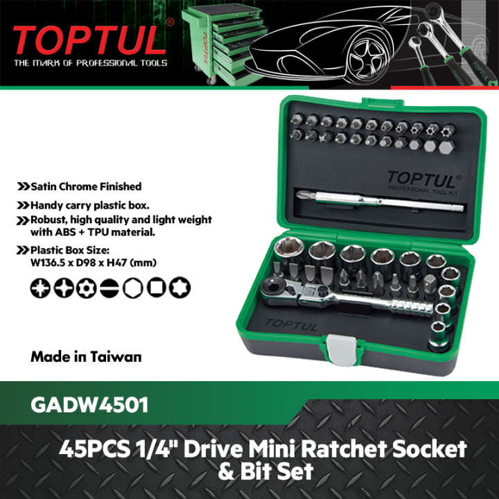 Toptul 45PCS 1/4" Drive Mini Ratchet Socket & Bit Set | Lazada PH